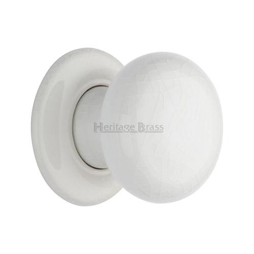 White Crackle Mortice Knob on Rose - Locks and Fittings